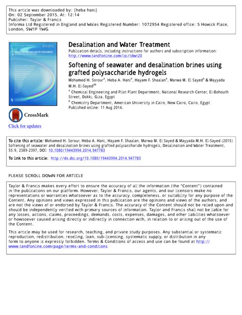 Pdf Softening Of Seawater And Desalination Brines Using Grafted Polysaccharide Hydrogels