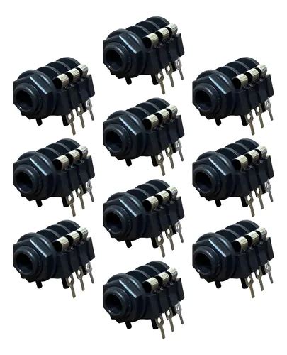 10 Peças Conector P10 Estéreo Fêmea Pcb Solda Jack 10 J10 Preto