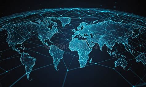 Digital World Map With Interconnected Lines Representing Global Communication And Information
