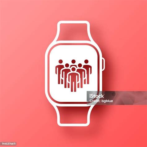 스마트 워치의 소셜 미디어 그림자가 있는 빨간색 배경의 아이콘 벽 시계에 대한 스톡 벡터 아트 및 기타 이미지 벽 시계 단체 3차원 형태 Istock