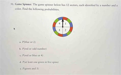 Solved 52 Game Spinner The Game Spinner Below Has 12 Sectors Each