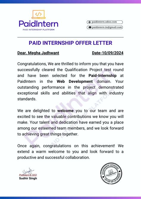 Megha Jadhwant On Linkedin Internship Webdevelopment Opportunity