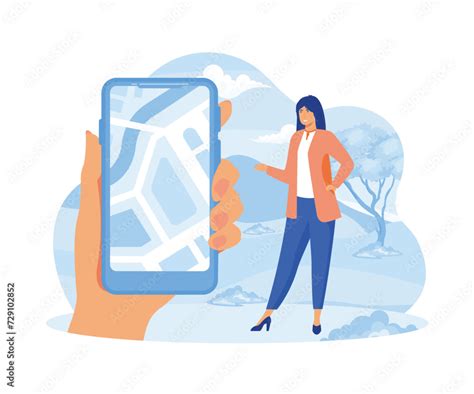 Geofencing As Map Area Boundary For Marketing Action Tiny Person Concept Gps Satellite