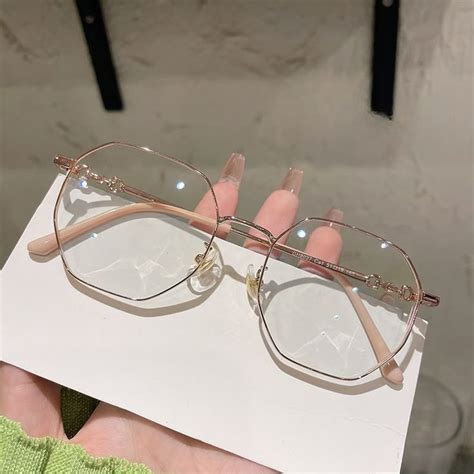 Blue Light Blocking Glasses Large Polygon Metal Frame Clear Lens
