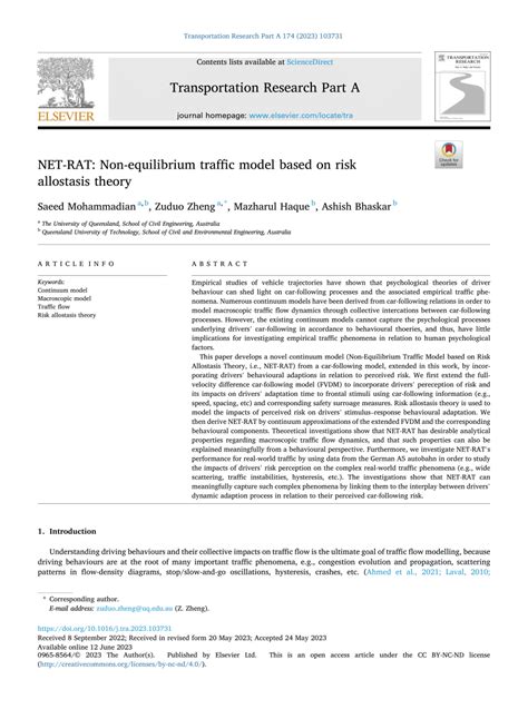 Pdf Net Rat Non Equilibrium Traffic Model Based On Risk Allostasis