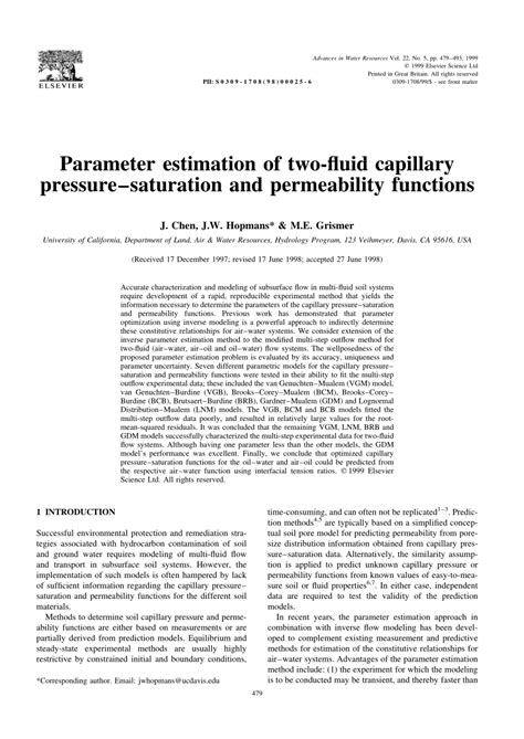 Pdf Parameter Estimation Of Two Fluid Capillary Pressuresaturation