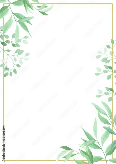 Floral Frame Template Green Leaves Border Vector Illustration Stock