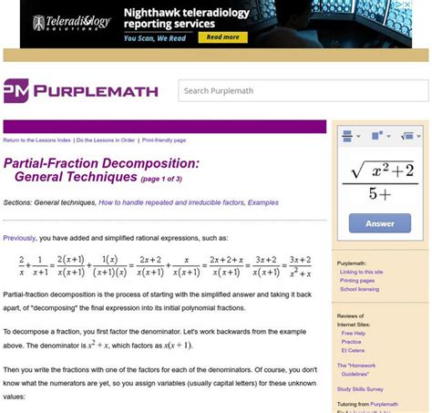 Purplemath Partial Fraction Decomposition General Techniques Handout