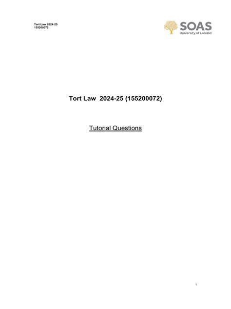 Tort Law Tutorial Questions Pdf Negligence Tort