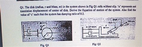 Q1 The Disk Radius 8 And Mass M In The System Shown In Fig Qi Rolls Without Slip X Represents