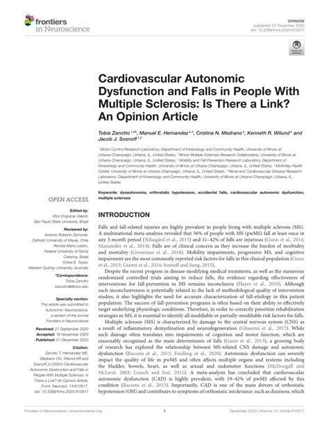 Pdf Cardiovascular Autonomic Dysfunction And Falls In People With Multiple Sclerosis Is There
