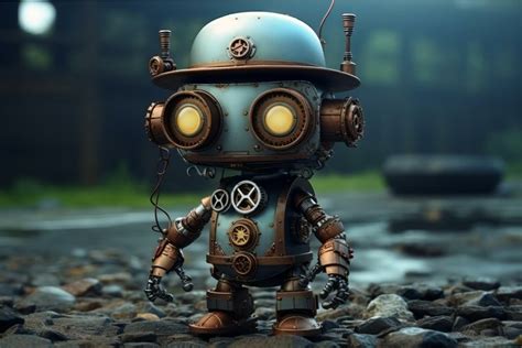 Whimsical Steampunk Small Cute Robot Generate Ai