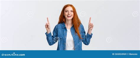 Cheerful Outgoing Alluring Redhead Woman Long Red Hairstyle Showing
