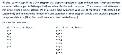 Solved Displaypatterncpp Write A C Program That