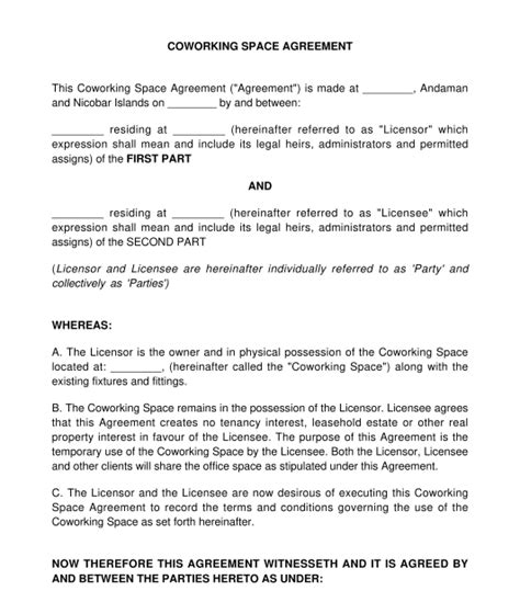 Coworking Space Agreement Template Word And Pdf