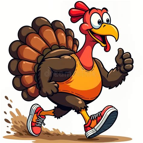 Cheerful Cartoon Turkey In Running Pose Happy Bird Wears Sportswear