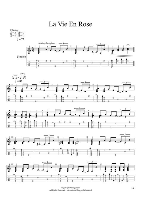 Édith Piaf La Vie En Rose Uku Fingerstyle Sheet By Franco C
