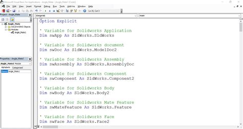 Solidworks Vba Macro Add Angle Mate The Cad Coder