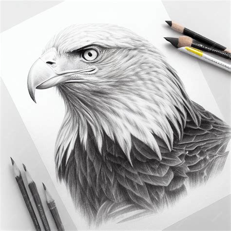 Premium Photo Drawing Of A Bald Eagle With Pencils And A Pencil