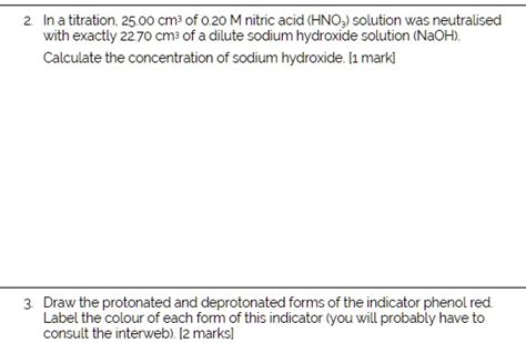 In A Titration 25 00 CmÂ³ Of 0 20 M Nitric Acid Hnoâ‚ƒ Solution Was