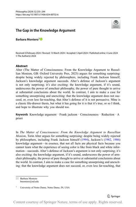 Pdf The Gap In The Knowledge Argument