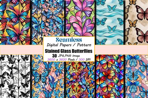 Stained Glass Butterflies Pattern Set Graphic By Bundle · Creative Fabrica