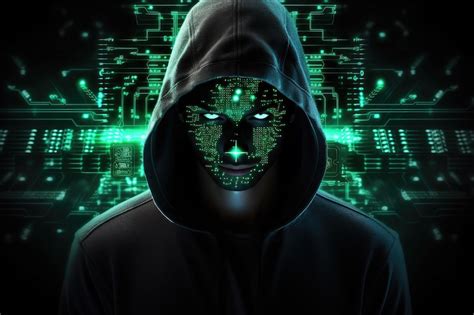 Premium Ai Image Hacker With Mask And Binary Code On Dark Background