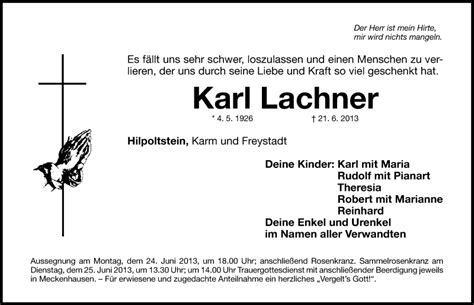 Traueranzeigen Von Karl Lachner Trauernnde Traueranzeigen Von Karl Lachner Trauernnde