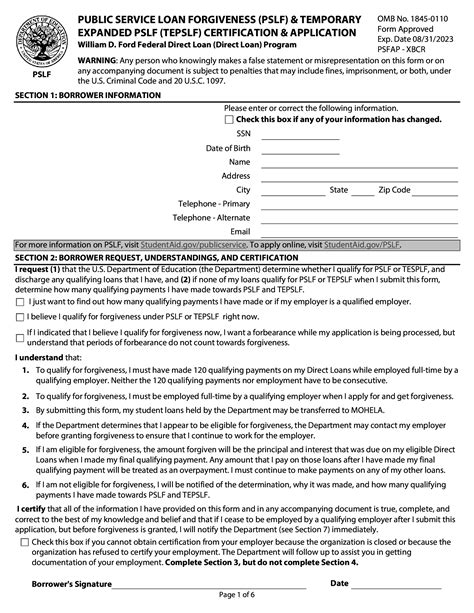 PSLF And TEPSLF Certification And Application Form Forms Docs