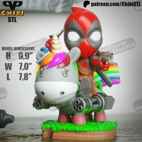 Deadpool On Unicorn Chibi Free High Quality Models