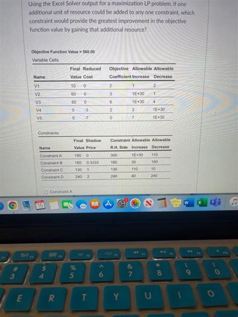Using The Excel Solver Output For A Maximization Lp