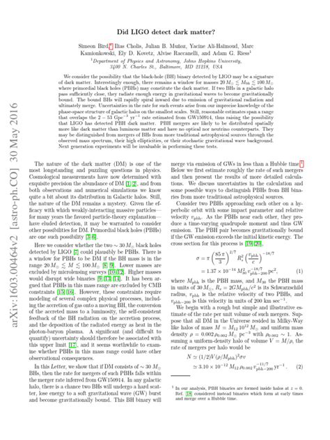 Did Ligo Detect Dark Matter Pdf Dark Matter Gravitational Wave