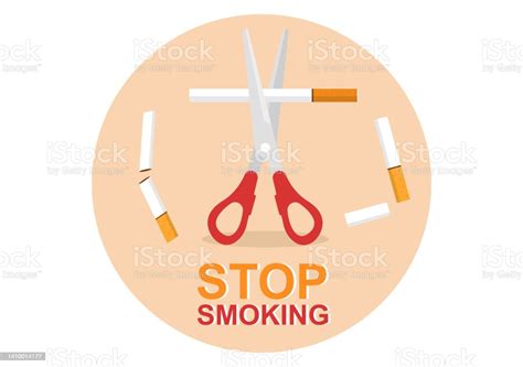 건강에 해로운 흡연자 습관 의료 및 플랫 카툰 일러스트레이션의 조기 경고에 맞서 싸우기위한 흡연 또는 담배 금지 깨짐에 대한 스톡 벡터 아트 및 기타 이미지 Istock