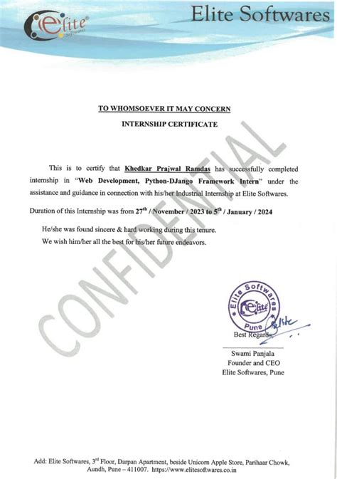 Prajwal Khedkar On Linkedin Completed Internship At Elite Softwares Specializing In Django