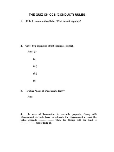 Quiz On Conduct Rules Pdf