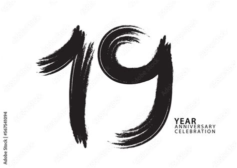19 Year Anniversary Celebration Logotype Black Paintbrush Vector 19