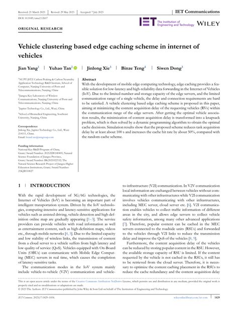 Pdf Vehicle Clustering Based Edge Caching Scheme In Internet Of Vehicles