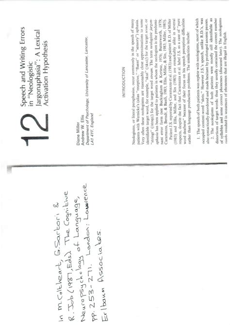 Pdf Speech And Writing Errors In Neologistic Jargon Aphasia A Lexical Activation Hypothesis