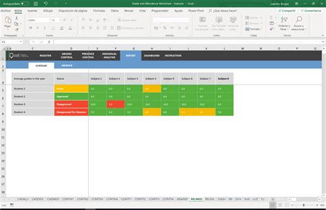 School Grades And Attendance Excel Spreadsheet Template Luz Templates