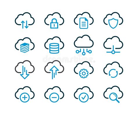 computer cloud icons set vector cloud service and technology line
