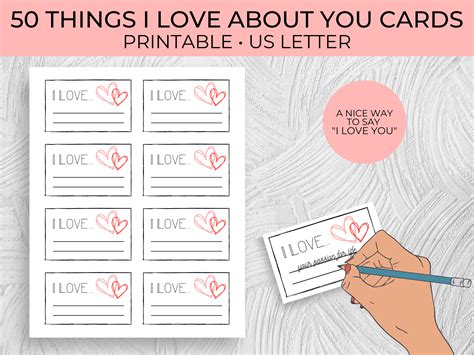 50 Things I Love About You Printable Love Notes Personalized