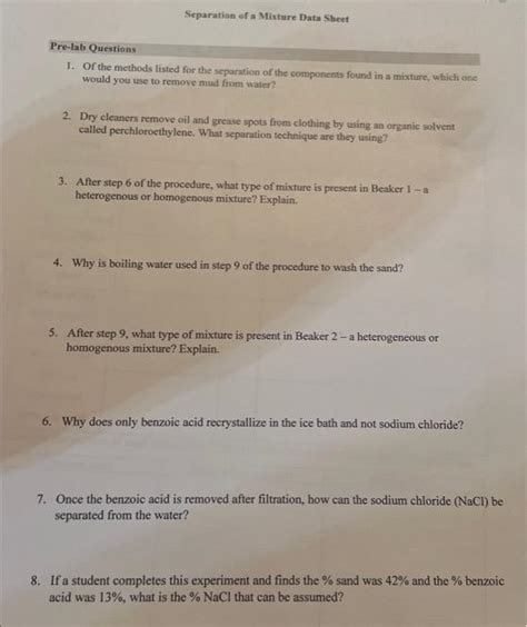 Pre Lab Questions Of The Methods Listed For The Chegg