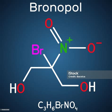브로노폴 분자 그것은 방부제 미생물 제 또는 미생물 Stat로 사용 됩니다 짙은 파란색 배경의 구조적 화학 포뮬러 0명에 대한 스톡 벡터 아트 및 기타 이미지 Istock