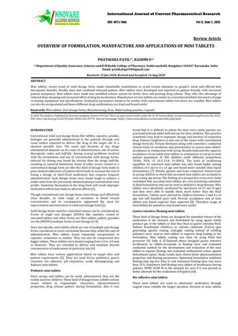 Pdf Overview Of Formulation Manufacture And Applications Of Mini Tablets