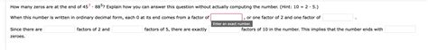 solved how many zeros are at the end of 457 · 885 explain