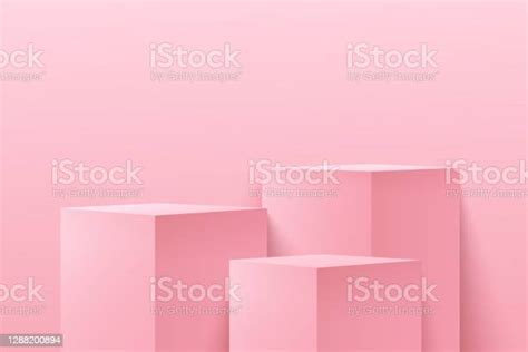 현대 웹 사이트에 제품에 대한 추상 큐브 및 원형 디스플레이 포디움과 최소한의 핑크 텍스처 벽 장면 3d 렌더링 기하학적 모양 파스텔 색상으로 배경 렌더링 벡터
