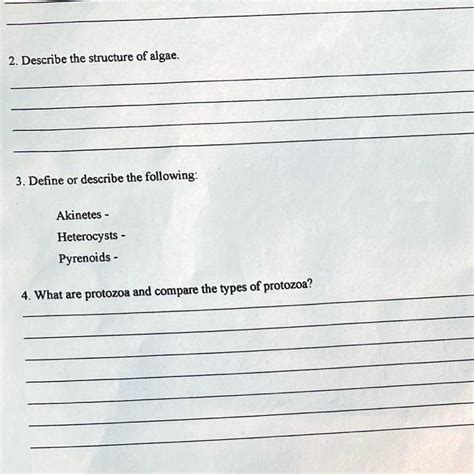 2 describe the structure of algae 3 define or describe the following