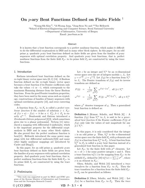 Pdf On P Ary Bent Functions Defined On Finite Fields