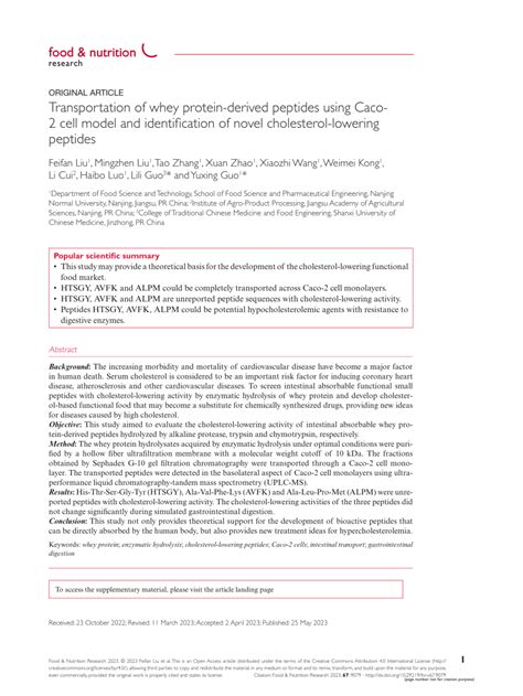 Pdf Transportation Of Whey Protein Derived Peptides Using Caco 2 Cell