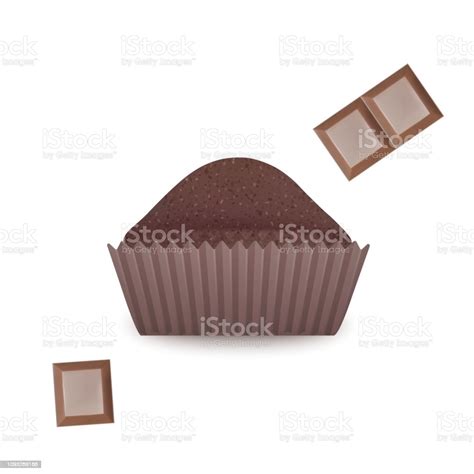 흰색 바탕에 달콤한 컵 케 익 초콜릿 맛 생일 소원에 대 한 개념의 케이크 축 하에 대 한 사랑 스러운 디저트입니다 3차원 형태에 대한 스톡 벡터 아트 및 기타 이미지